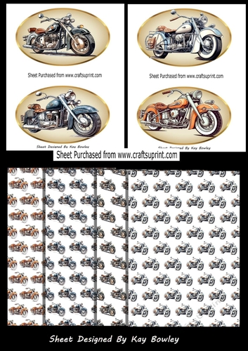 4 Vintage Motorcycles Toppers, 4 A4 Matching Backing Papers Mini Kit ...
