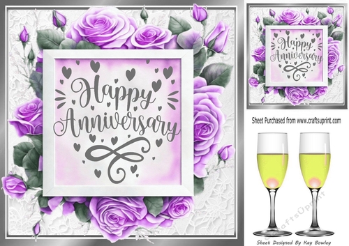 Lovely Silver Frame Of Lilac Roses, Wine For ANNIVERSARY 8x8 ...