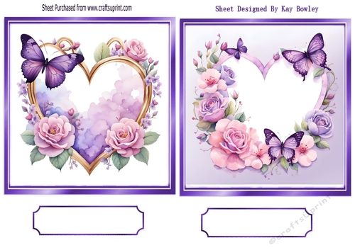 2 Pretty Purple Butterfly Heart Toppers - CUP1288400_415 | Craftsuprint