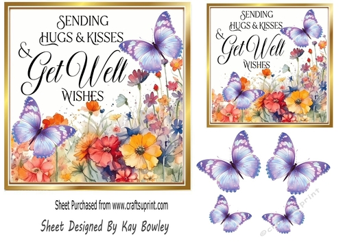 Pretty Spring Flowers GET WELL Topper With Purple Butterflies 7x7 ...