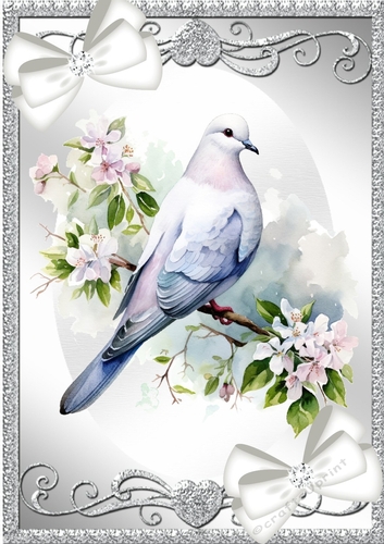 Lovely A4 Silver Ornate Card Front With Spring Dove & Bows - CUP1290084 ...