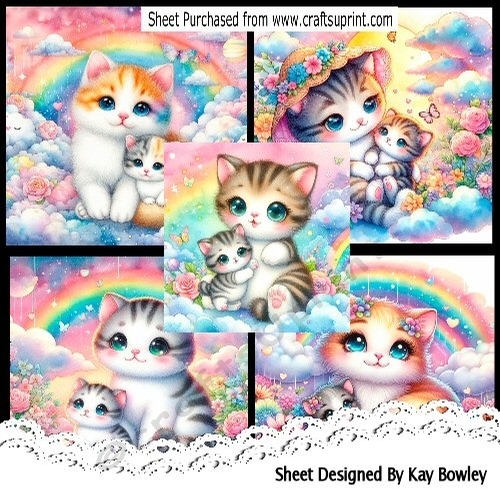 5 Lovely Cats & Kittens Rainbow Colours in 8X8 Cream Frames Mini Kit ...
