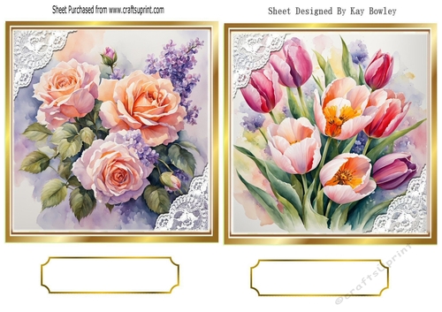 2 Pretty Floral Toppers With Lace Corners Card Fronts (SET TWO ...