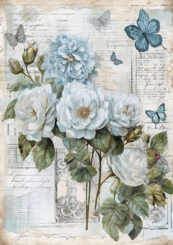 Pretty Blue Flowers & Butterflies On Script A4 - CUP1299990_415 ...