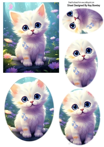 Pretty White Kitten Oval Pyramids - CUP1313607_415 | Craftsuprint
