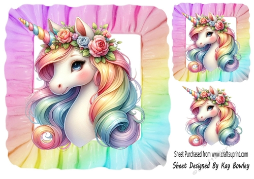 Pretty Rainbow Unicorn In 8X8 Rainbow Frill Frame (TWO) - CUP1314246 ...