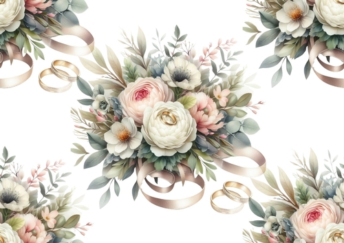 Pretty Wedding Flowers With Wedding Rings Backing Paper (BIG ...