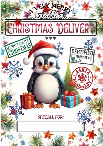 Lovely A4 Christmas Frame With Penguin NAME TAG, (FOUR) - CUP1348507 ...