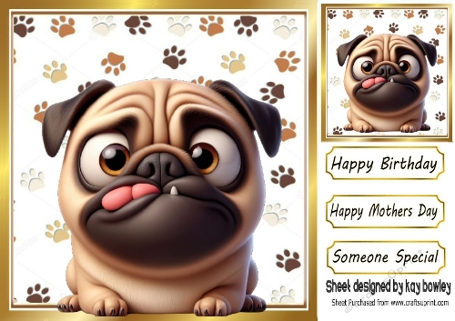 Funny Face Pug With Paw Prints 8X8 (ONE) - CUP1376751_415 | Craftsuprint