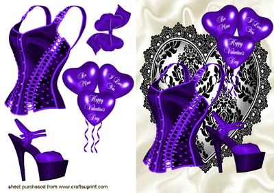 Gorgeous Purple Basque on Black Lace Heart - CUP169910_415 | Craftsuprint