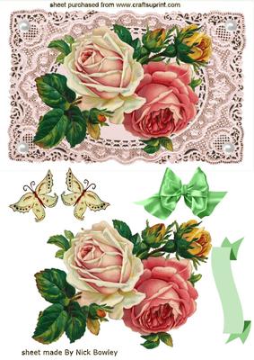 Roses on Vintage Lace with Pearls - CUP175565_415 | Craftsuprint