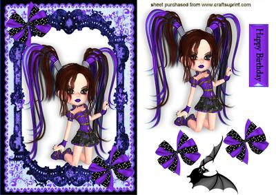 Gothic Girl in Purple Lace Frame with Bat - CUP253477_415 | Craftsuprint