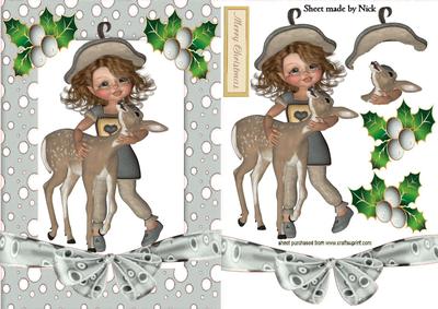 Cute Deer with Vintage Girl in Silver Snow Frame - CUP262839_415 ...