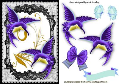 Beautiful Purple Humming Birds in Lace Frame with Butterfly - CUP330861 ...