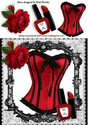 Red/black Basque in Lace Frame with Red Rose - CUP351301_415 | Craftsuprint