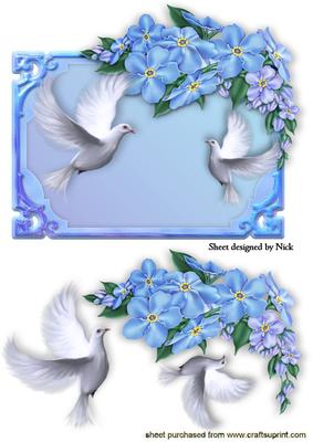 White Doves in Frame of Blue Flowers - CUP355859_415 | Craftsuprint