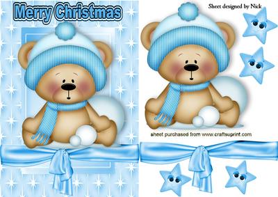 Little Teddy in Blue in Star Frame with Bow - CUP365961_415 | Craftsuprint