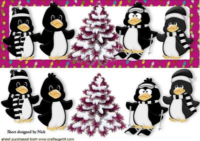Cute Penguins with Pink Christmas Tree Dl - CUP374742_415 | Craftsuprint