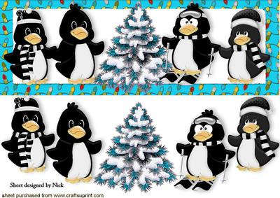 Cute Penguins with Turq Christmas Tree Dl - CUP374755_415 | Craftsuprint