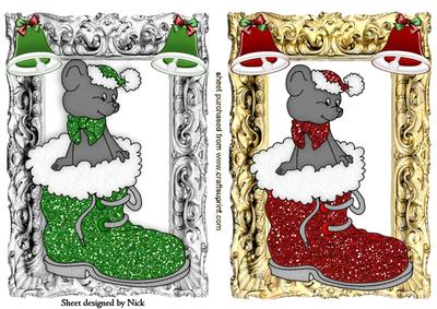 Little Mice in Glitter Santa Boots, Toppers - CUP375504_415 | Craftsuprint