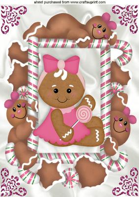 Cute Gingerbread Baby Girl in Pink Frame A4 - CUP383055_415 | Craftsuprint