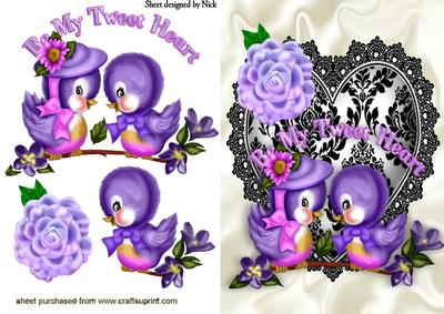Purple Love Birds on Black Lace Heart - CUP391379_415 | Craftsuprint