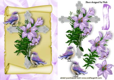 Easter Cross on a Scroll with Purple Lilies and Birds - CUP391792_415 ...