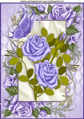 Lilac Roses with Butterfly in Rose Frame A4 - CUP393351_415 | Craftsuprint
