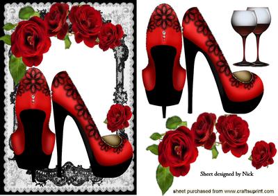 Red Shoes with Red Roses in Black Lace - CUP401453_415 | Craftsuprint