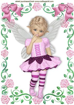 Cute Little Faerie in Frame of Pink Roses and Bows A4 - CUP405317_415 ...