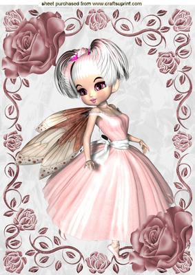 Pretty Faerie in Pink with Brown Roses in Frame A4 - CUP407672_415 ...