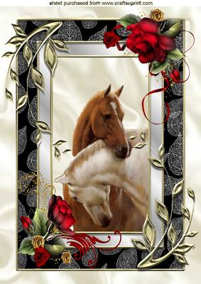Horses in Frame of Red Roses A4 - CUP421349_415 | Craftsuprint