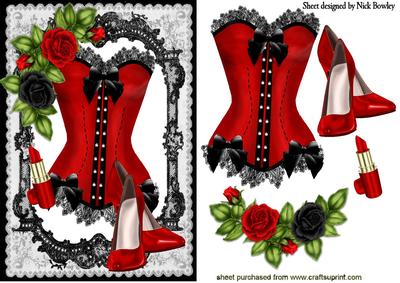 Sexy Red Basque, with Red Shoes and Roses in Black Lace - CUP434073_415 ...