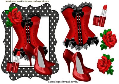 Sexy Red Basque with Shoes in Black Polkadot Frame with Rose ...