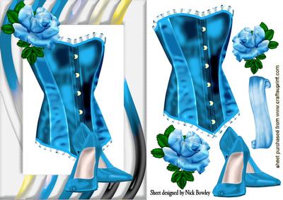 Blue Satin Basque with Roses and Shoes - CUP449836_415 | Craftsuprint