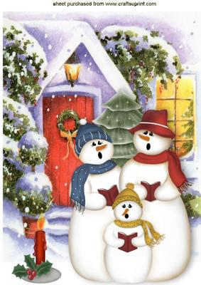 Cottage in Snow with Singing Snowmen A4 - CUP451186_415 | Craftsuprint
