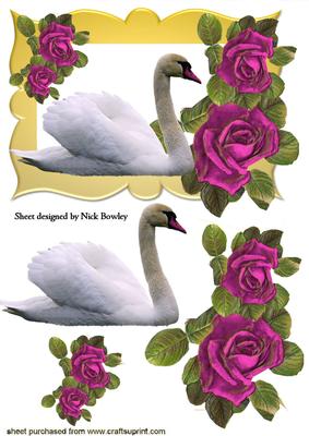 Beautiful White Swan with Pink Roses - CUP460840_415 | Craftsuprint
