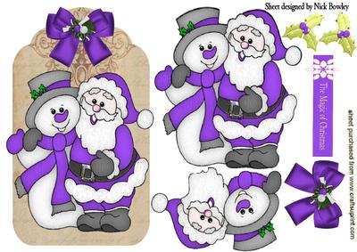 Santa and Snowman in Purple on a Tag - CUP461839_415 | Craftsuprint