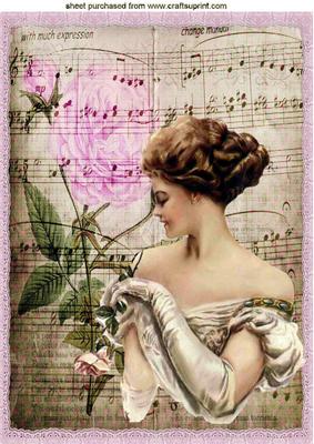 Vintage Lady on Music Sheet with Rose A4 - CUP480351_415 | Craftsuprint