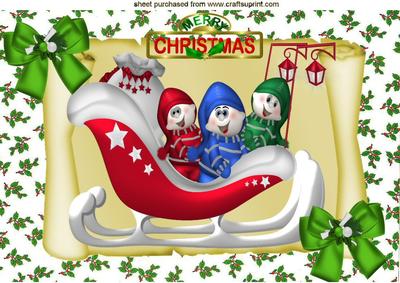 Elves in Santa Sleigh on Scroll with Holly A4 - CUP488517_415 ...