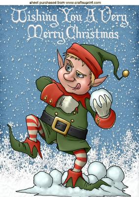 Naughty Little Elf Throwing Snowballs A4 - CUP489918_415 | Craftsuprint