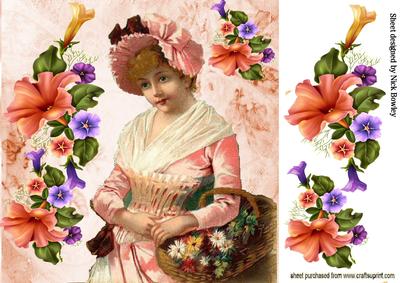 Vintage Flower Lady in Pink 8x8 Card - CUP493063_415 | Craftsuprint