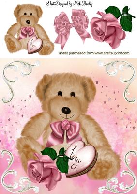 I Wuv U , Cute Teddy Bear with Heart and Rose 8x8 - CUP508582_415 ...