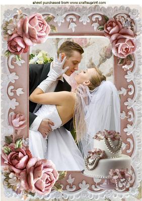 Wedding Couple in Rose Frame with Rings A4 - CUP512727_415 | Craftsuprint