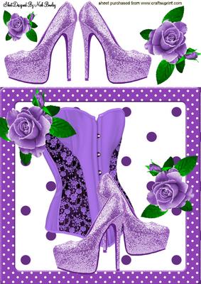Pretty Purple Basque with Shoes & Roses 8x8 - CUP524739_415 | Craftsuprint
