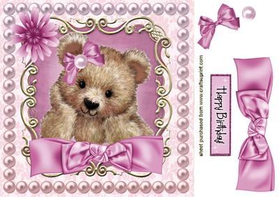 Fuzzy Bear in Pink Pearl Frame with Bow 8x8 - CUP525699_415 | Craftsuprint