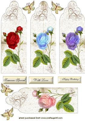 Pretty Roses and Flourishes on Script Paper Bookmarks/toppers ...