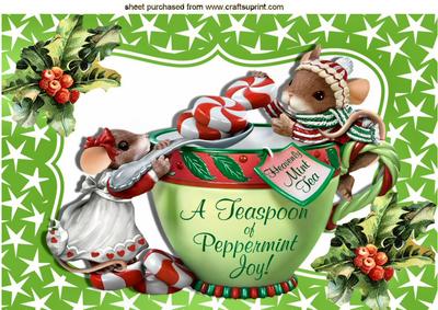 Christmas Mice in a Teacup with Holly in Star Frame A4 - CUP555015_415 ...