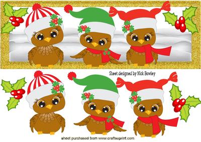 Cute Owls in the Snow in Christmas Hats Dl - CUP562926_415 | Craftsuprint