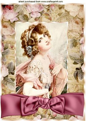 Pretty Vintage Lady in Floral Frame with Bow A4 - CUP565239_415 ...